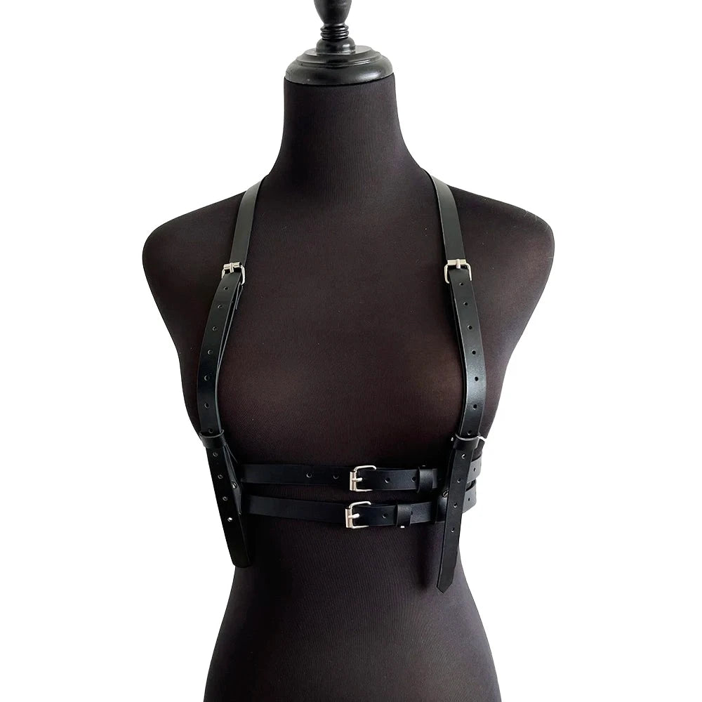 Simple Black Leather Gothic Harness with Bust Buckles – Castle Gothic