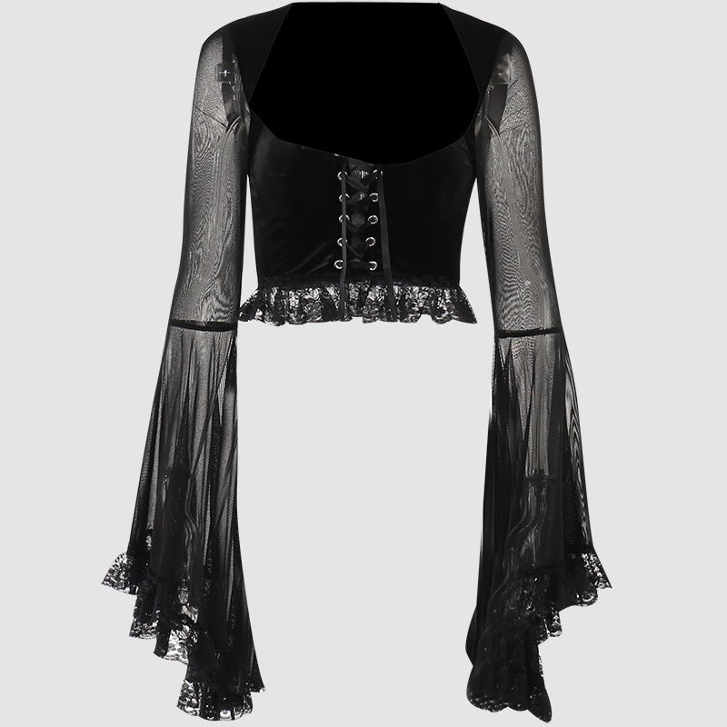 Castle Gothic Long Sleeve Irregular Gothic Crop Top