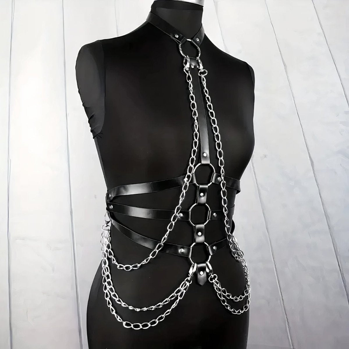 Gothic Leather Harness with Metal Rings and Chains – Castle Gothic