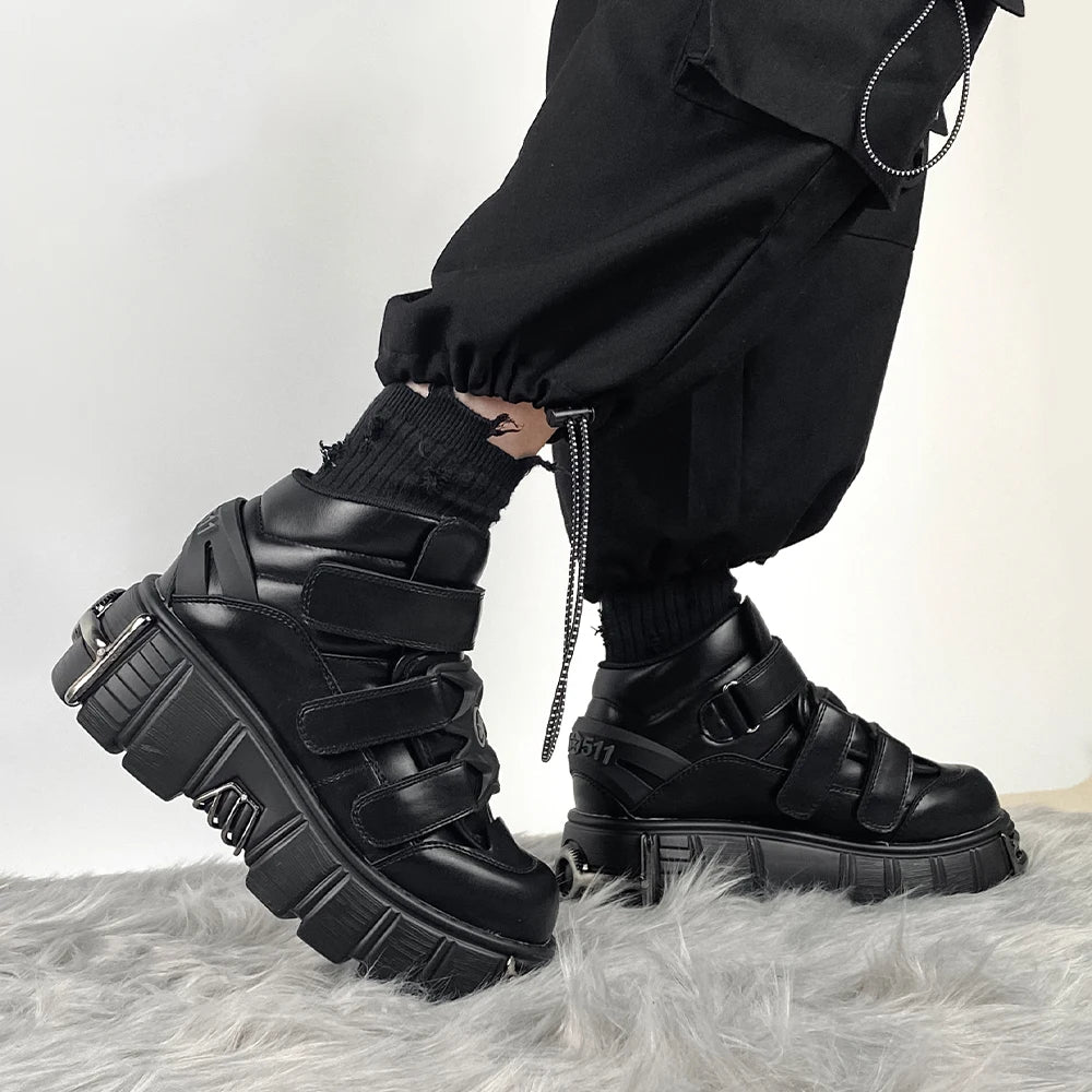 Black Gothic Shoes with Straps and Metal Accents on a Thick Sole ...