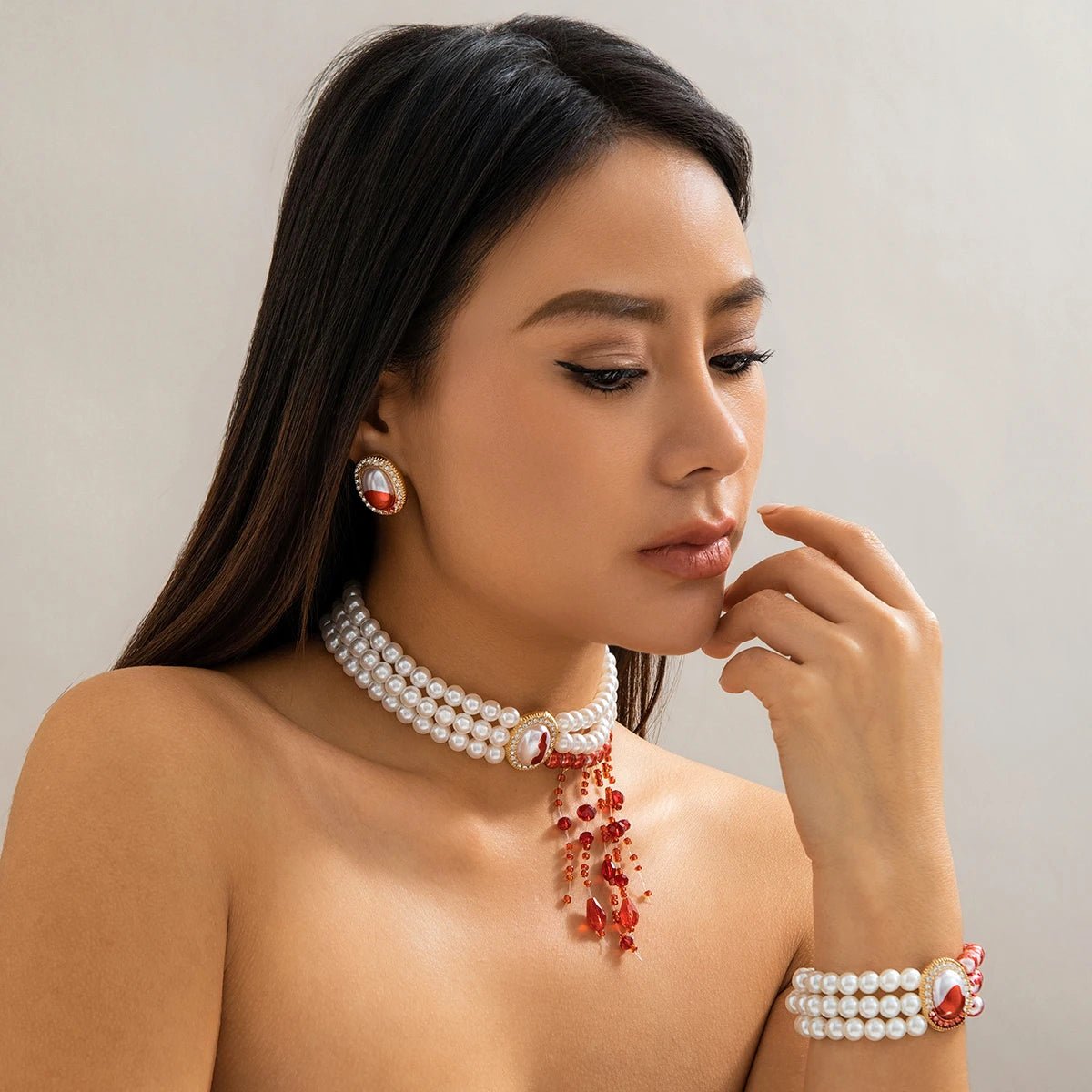 Castle Gothic Bloody Pearl Jewelry Set