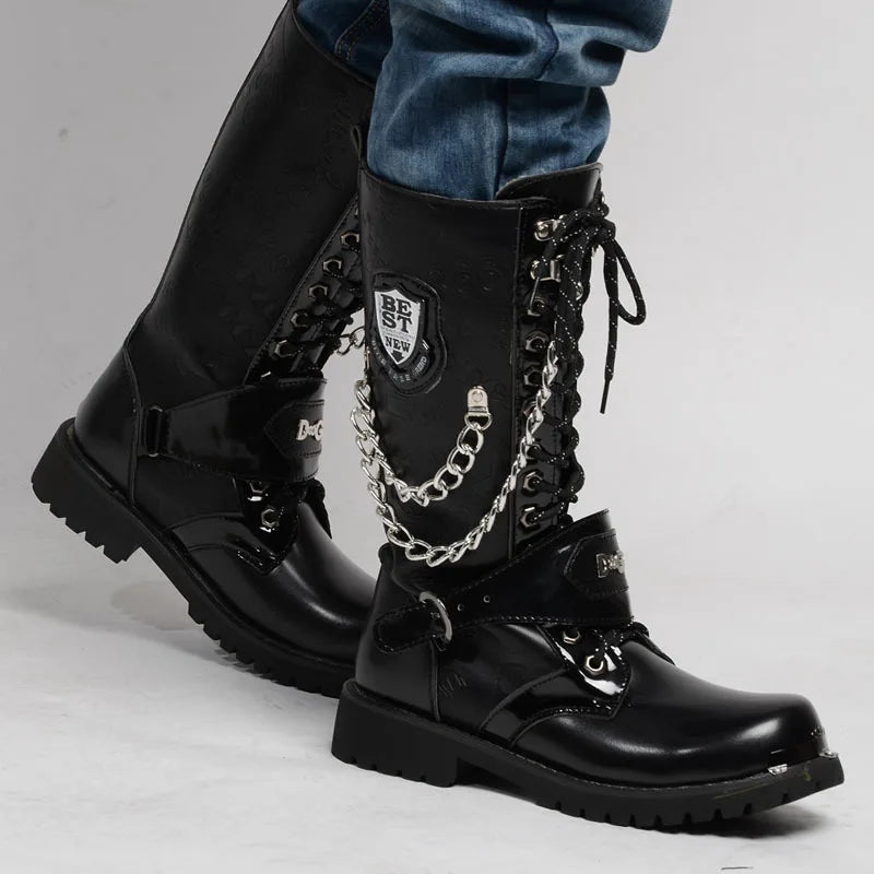 Men's Gothic Style Motorcycle Boots with Chains | Castle Gothic