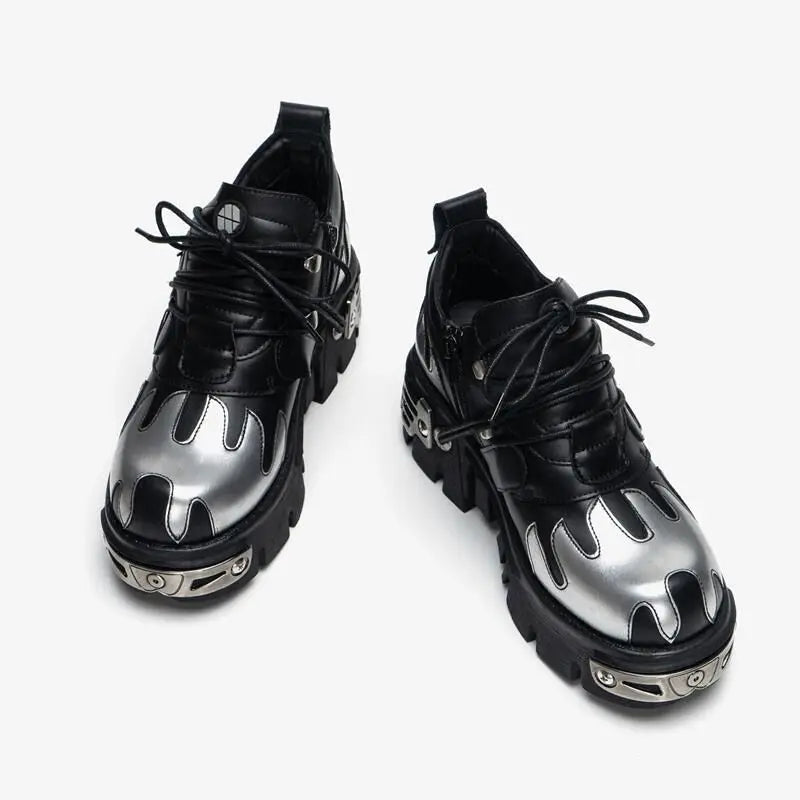 Black Shoes with Silver Accents and Metal Embellishments on 5cm ...
