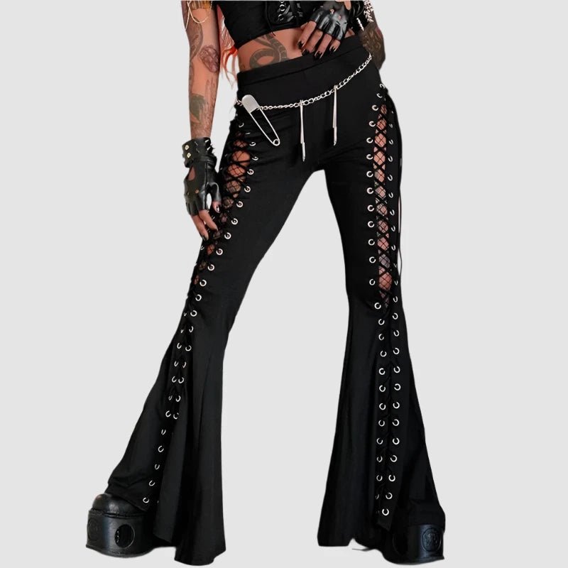 Long Black Pants with Studs and Straps in Alternative Style | Castle Gothic